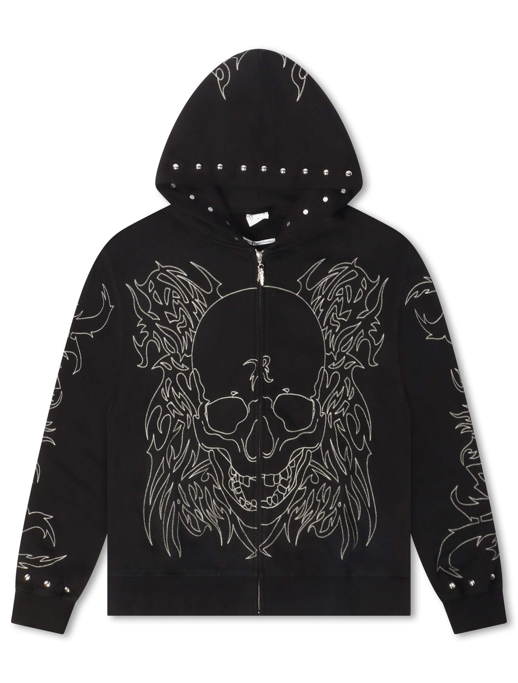 Revenge Tribal Skull Studded Zip-Up in Black/Silver – Denim Exchange